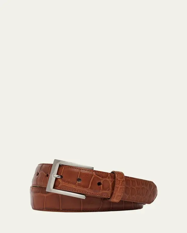 W.KLEINBERG Matte Alligator Leather Belt - Cognac