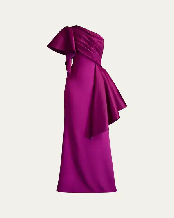 Tadashi Shoji Santa Fe One-Shoulder Gown Magenta Editorialist