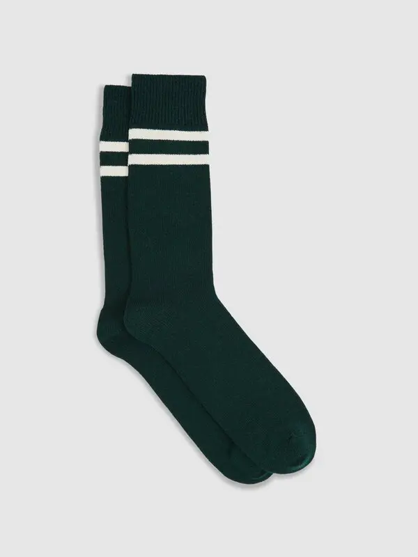 REISS Alcott Striped Socks - Forest Green/ecru