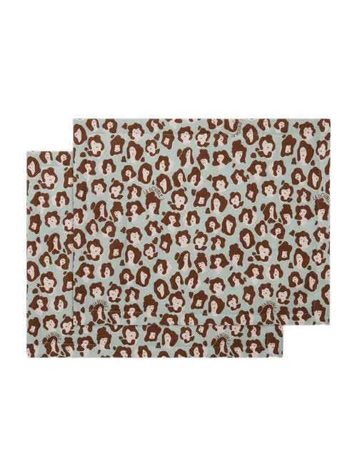 La DoubleJ Placemats Set Of 2 - Lady Leopard Acqua Acquamarin