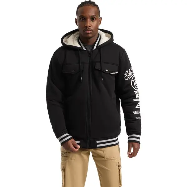 ECKO UNLTD. Renown Faux Shearling Varsity Jacket - Black