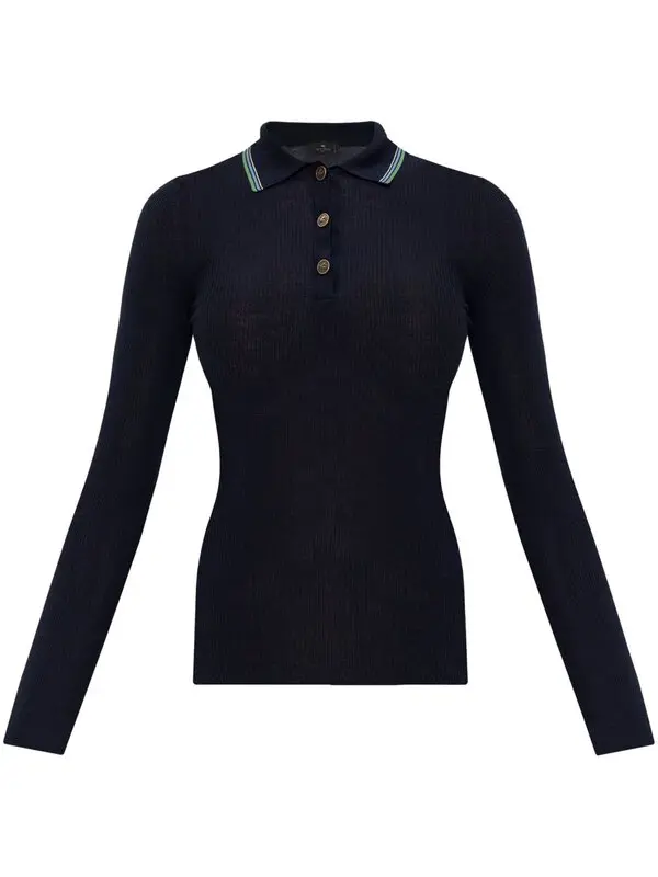 Etro Striped-border Polo Jumper - Blue