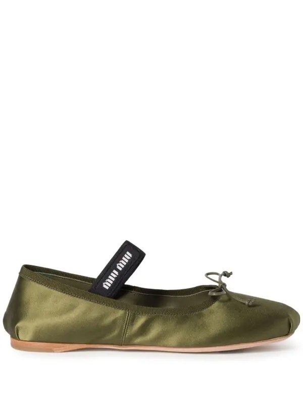 Miu Miu Satin Ballerina Flats - Green