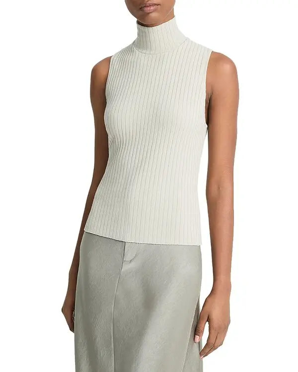 Vince Ribbed Turtleneck Sweater Vest - Pale Dove