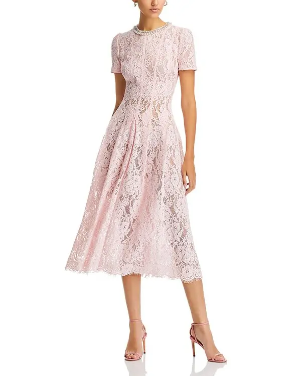 SELF-PORTRAIT Lace Embellished Midi Dress - Pink