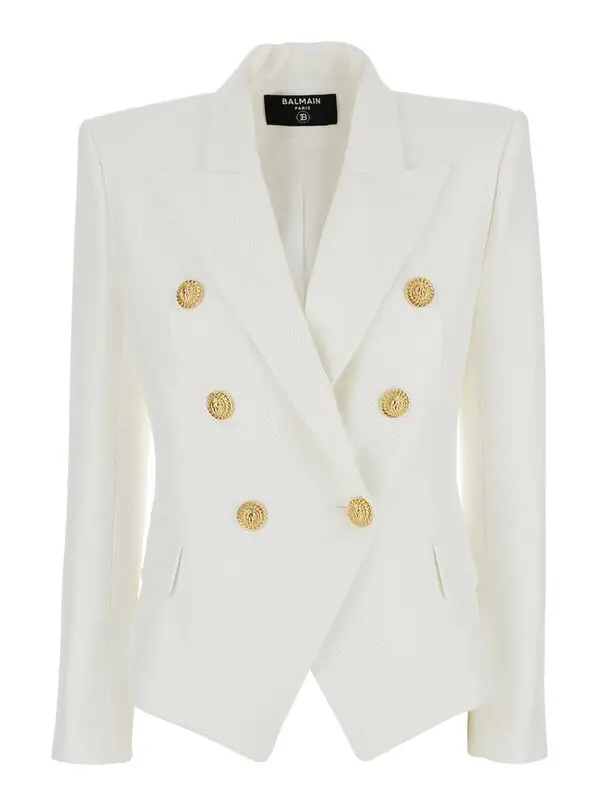 Balmain Double-breasted Jacket With Logo Buttons And Peak Lapels - White