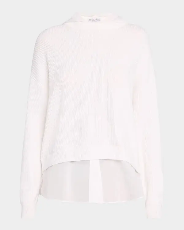 Brunello Cucinelli Knit Hooded Sweater With Organza Hem - Panama