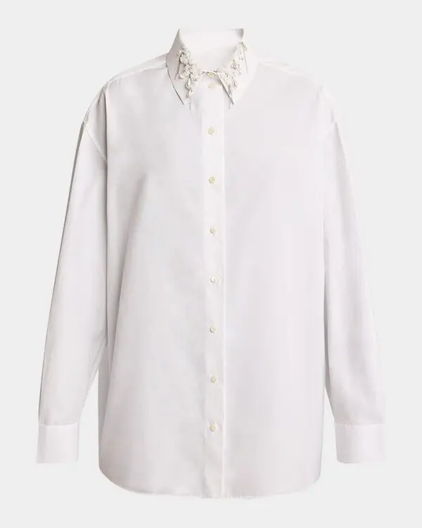 Givenchy Beaded Pearly Collar Button-down Blouse
