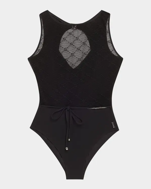 Shan Mesh Belted One-piece Swimsuit
