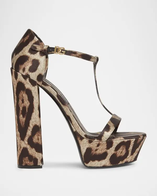 Dolce & Gabbana Keira Satin Platform Sandals - Leopard