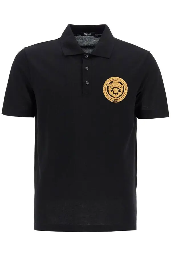 Versace Chain Crest Polo Shirt In Black 48% Off Editorialist - Main Image