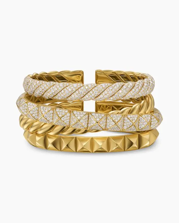 David Yurman 18k Yellow Gold Crossover Trio Cuff Bracelet