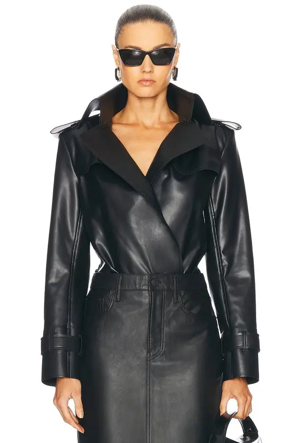 Norma Kamali Double Breasted Trench Bodysuit - Black