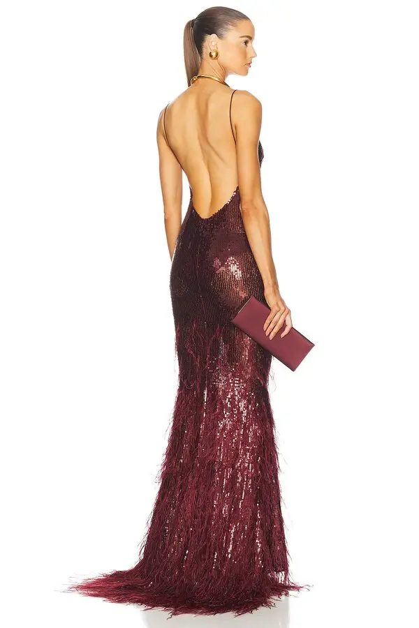 Retrofete Odessa Feathered Gown - Cabernet