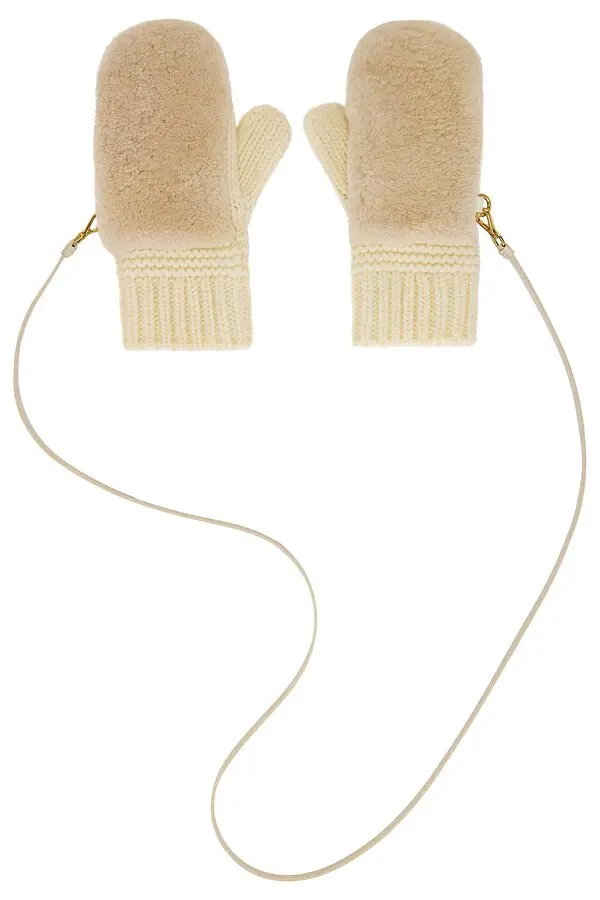 Miu Miu Knitted Mittens With Calfskin Strap - White
