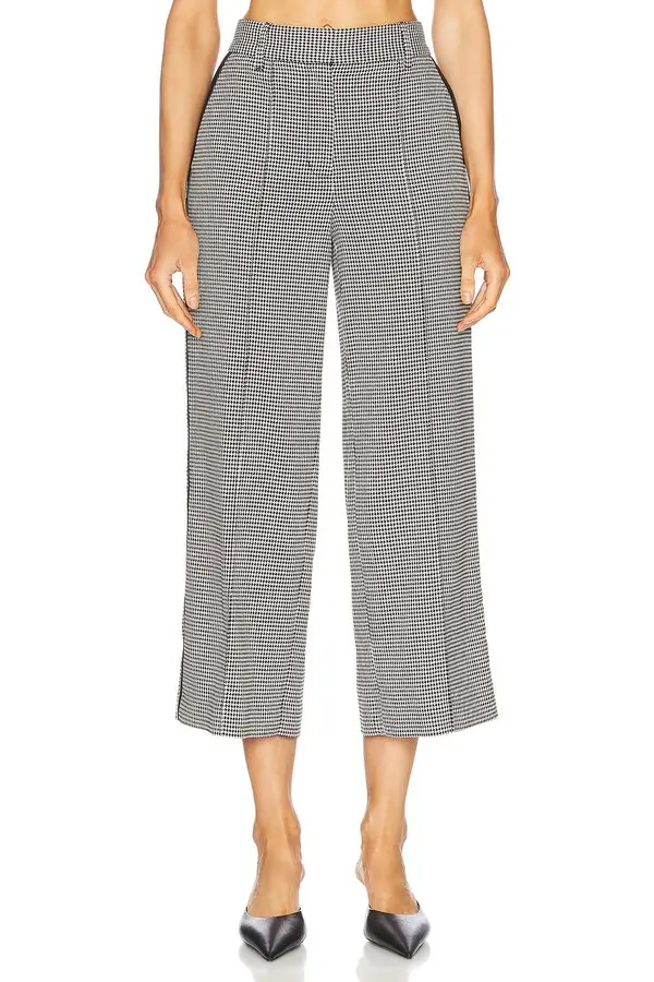 Simkhai Miki Cropped Button Hem Pant - Black White Check