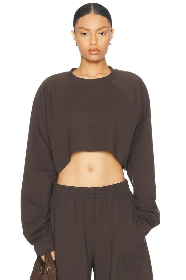 Norma Kamali Oversized Raglan Sleeve Cropped Top