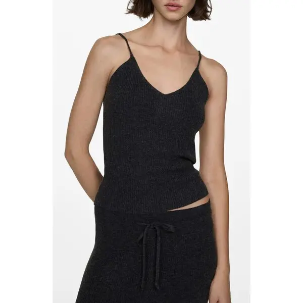 Mango Ribbed Sweater Tank - Charcoal