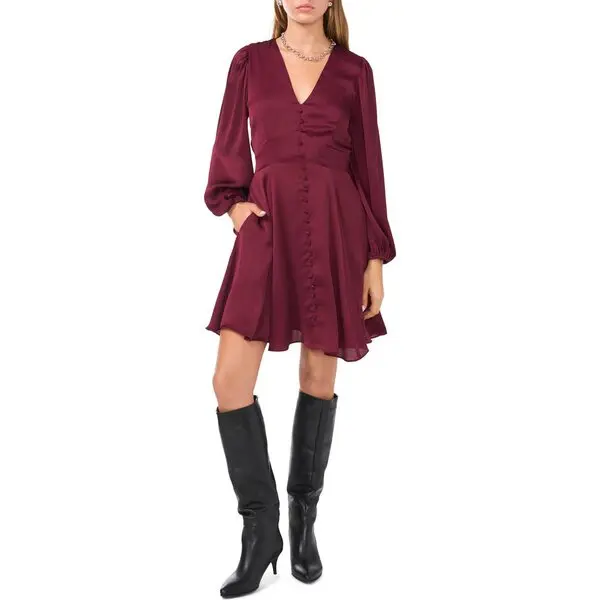 1.State V-neck Button Front Mini Dress