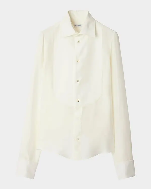 Burberry Bib Silk Button-down Shirt - Chalk