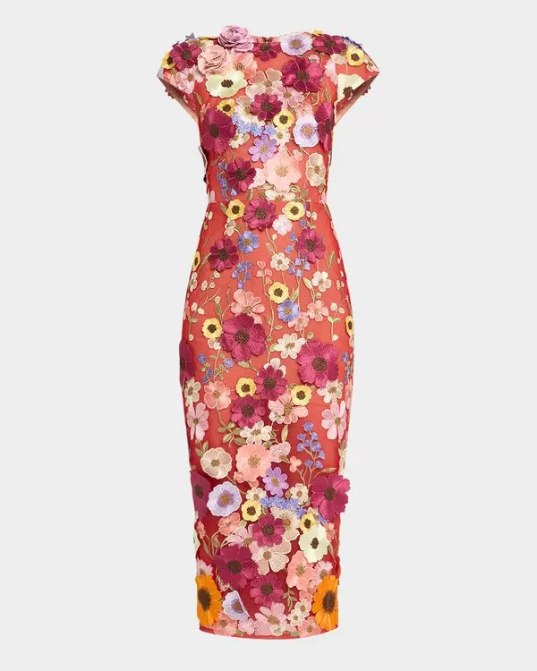 Bronx And Banco Jasmine Floral Appliqué Midi Dress