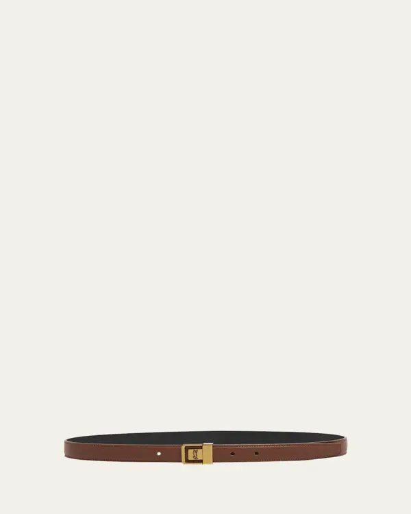 Saint Laurent Buckled Grainy Leather Belt - Wet Clay