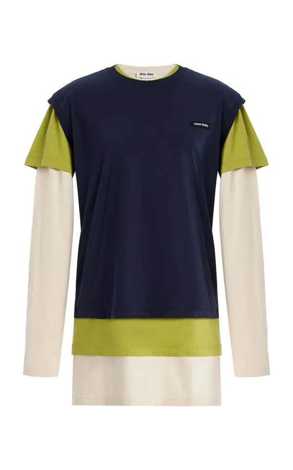 Miu Miu Set Of Three Cotton Jersey T-shirts - Navy
