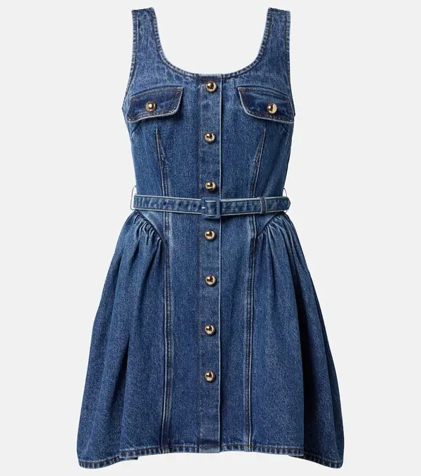 SELF-PORTRAIT Belted Denim Mini Dress