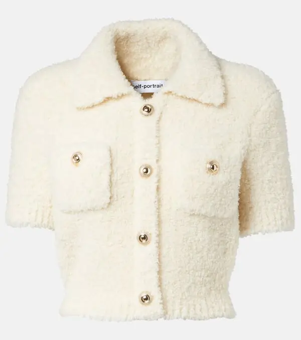 SELF-PORTRAIT Embellished Wool-blend Top - White