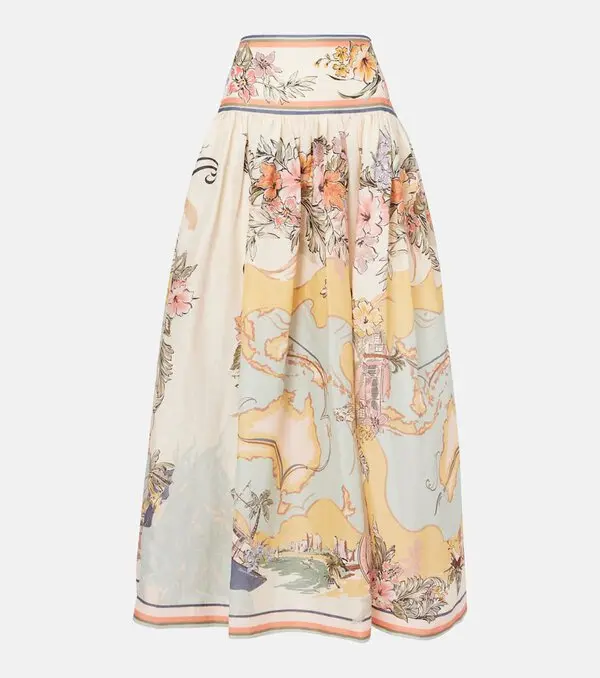 Zimmermann Tallow Printed Linen Maxi Skirt - Multicoloured