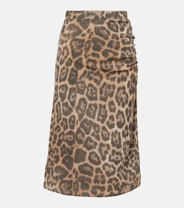 Stella McCartney Leopard-printed Ruched Midi Skirt - Multicoloured