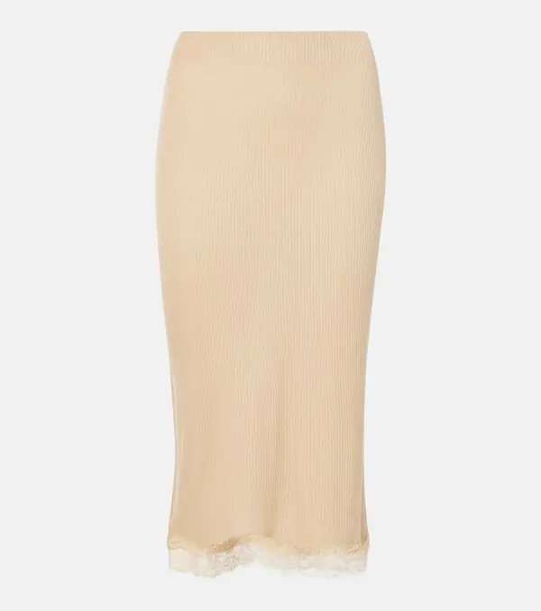 THE ROW Indira Lace-trimmed Midi Skirt - Beige