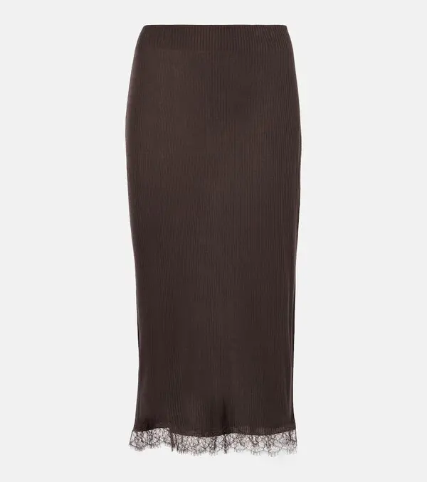 THE ROW Indira Lace-trimmed Midi Skirt - Brown