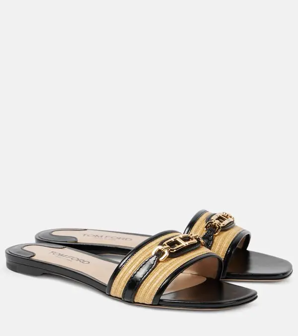 TOM FORD Whitney Raffia And Leather Slides - Neutrals