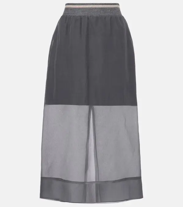 Brunello Cucinelli Sheer Silk Midi Skirt