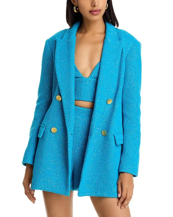 L'Agence Riva Knit Double Breasted Blazer - Blue Teal
