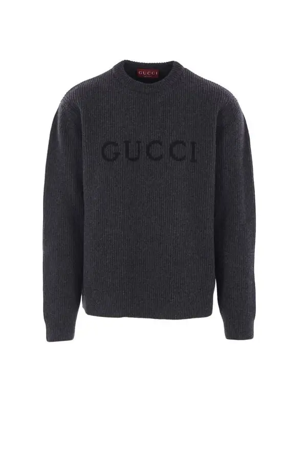 Gucci Ribbed Wool And Cashmere Knit Sweater - Medium Grey+black