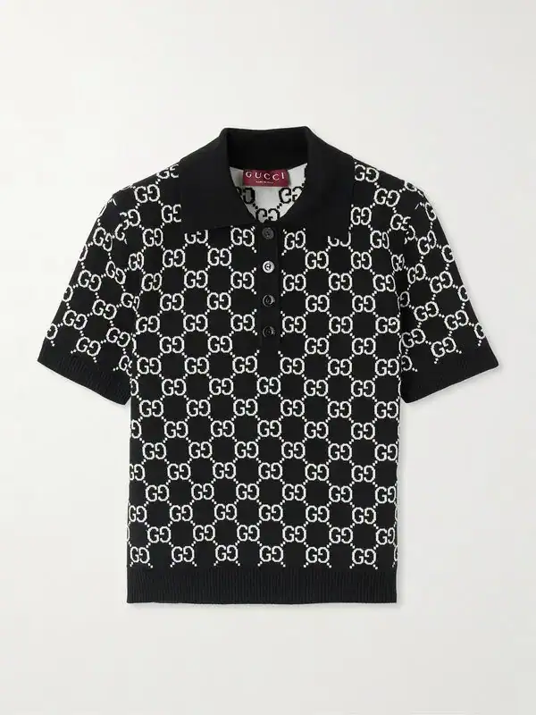 Gucci Reversible Logo-Jacquard Wool-Blend Polo Shirt In Black