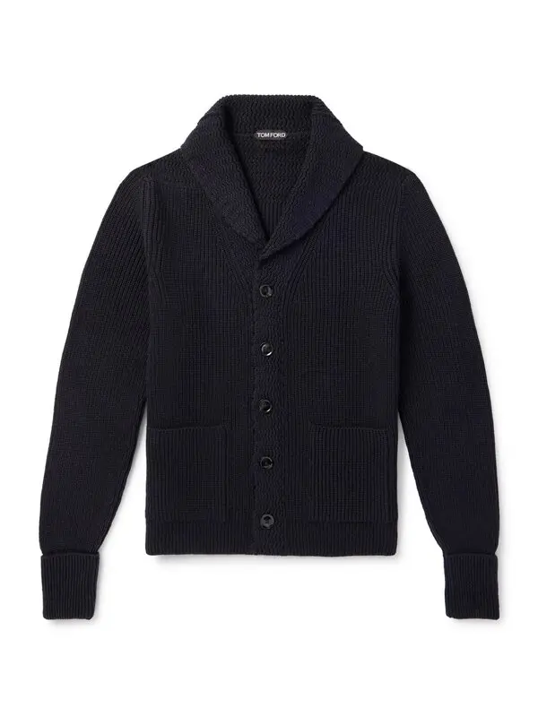 TOM FORD Slim-fit Ribbed Cashmere Shawl-collar Cardigan - Blue