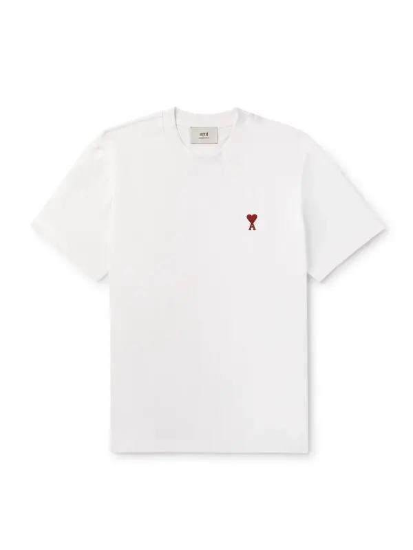 Ami Logo-embroidered Stretch Organic Cotton-jersey T-shirt - White