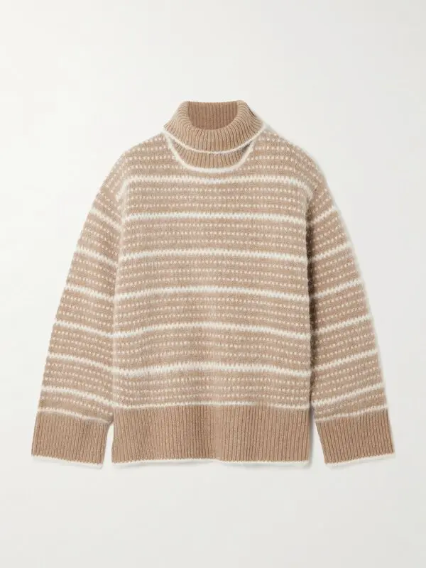 TOTÊME Wool-blend Turtleneck Striped Sweater - Camel