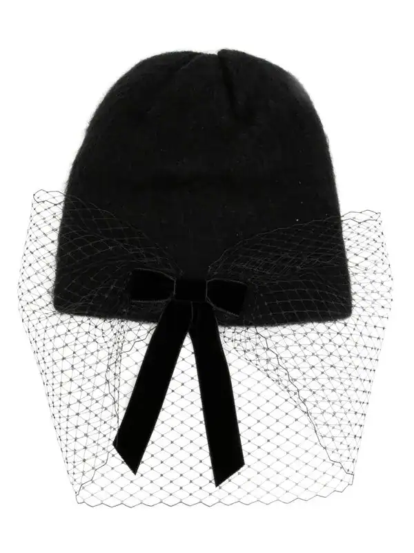 Jennifer Behr Bow Voilette Beanie Black Editorialist