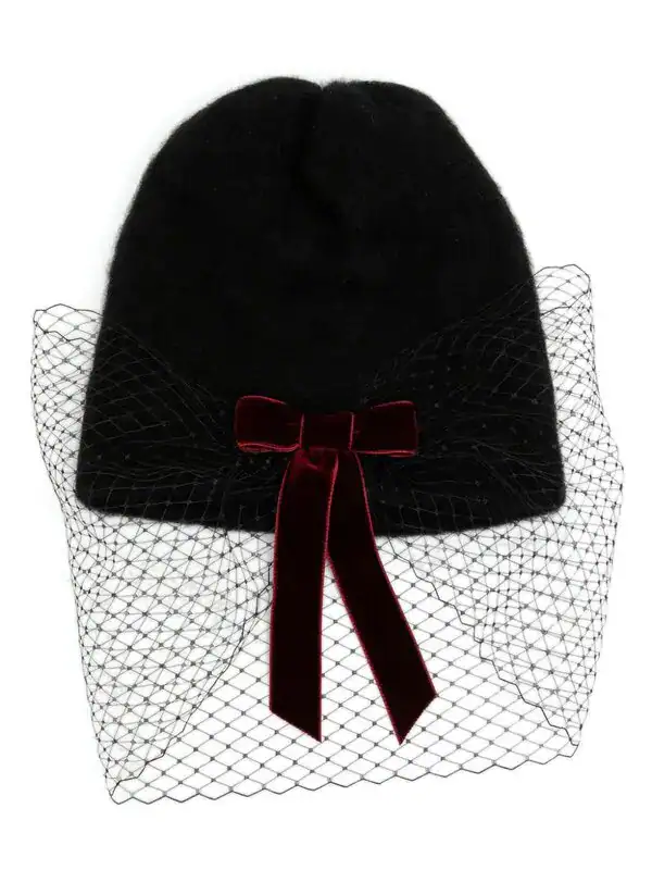 Jennifer Behr Bow Voilette Beanie Black Editorialist