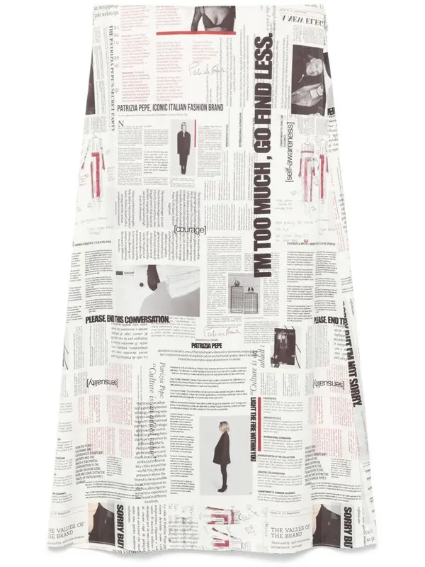 Patrizia Pepe Newspaper-print Midi Skirt - Neutrals
