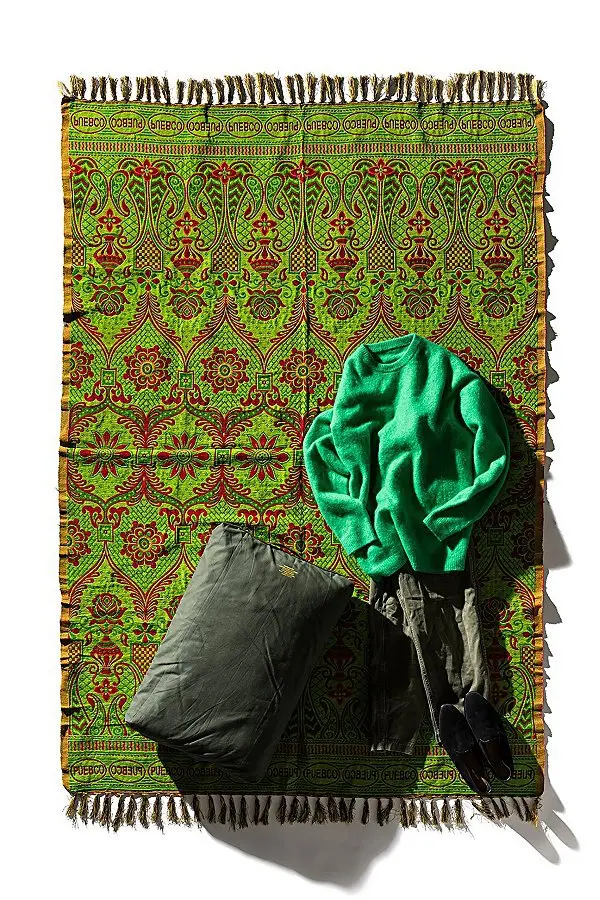 PUEBCO Reversible Jacquard Rug - Green Pattern/motif