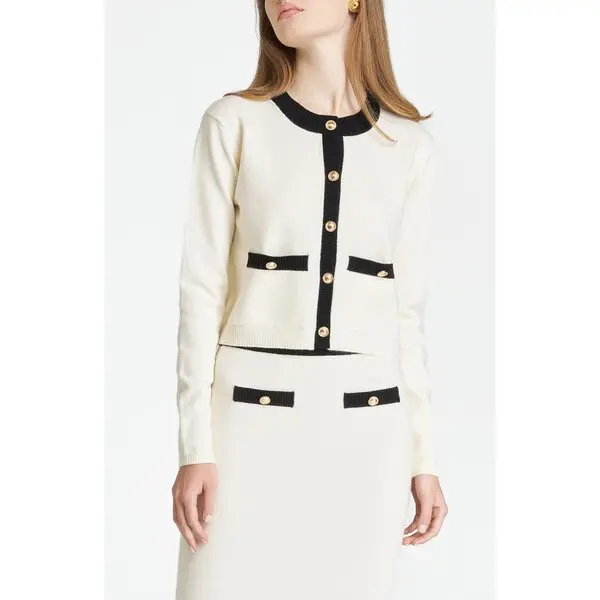 WAYF Contrast Trim Cardigan - Cream Black