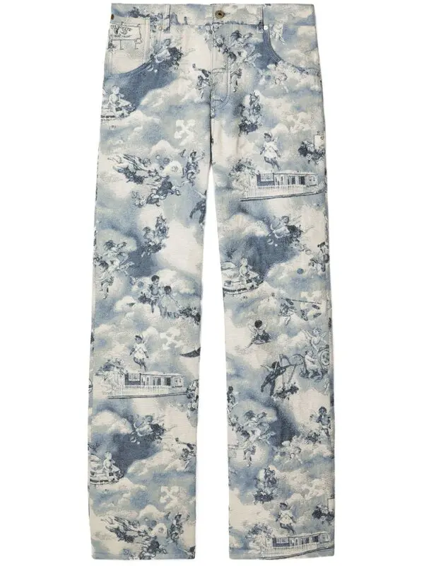 Off-White Fresco Tapestry Wide Leg Jeans - Blue