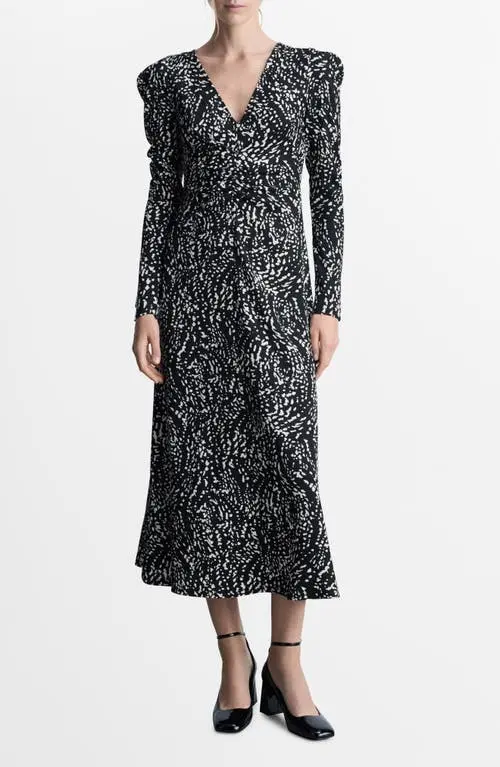 Mango Printed Puff Shoulder Maxi Dress