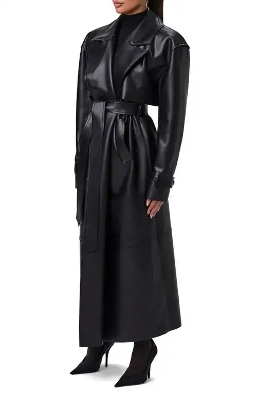 Naked Wardrobe Faux Leather Trench Coat - Black | Editorialist