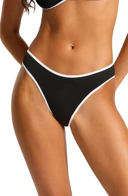 Seafolly Beach Bound High Cut Bikini Bottom - Black